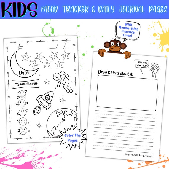 Kids Printable Mood Trackers and Daily Journal Pages With | Etsy