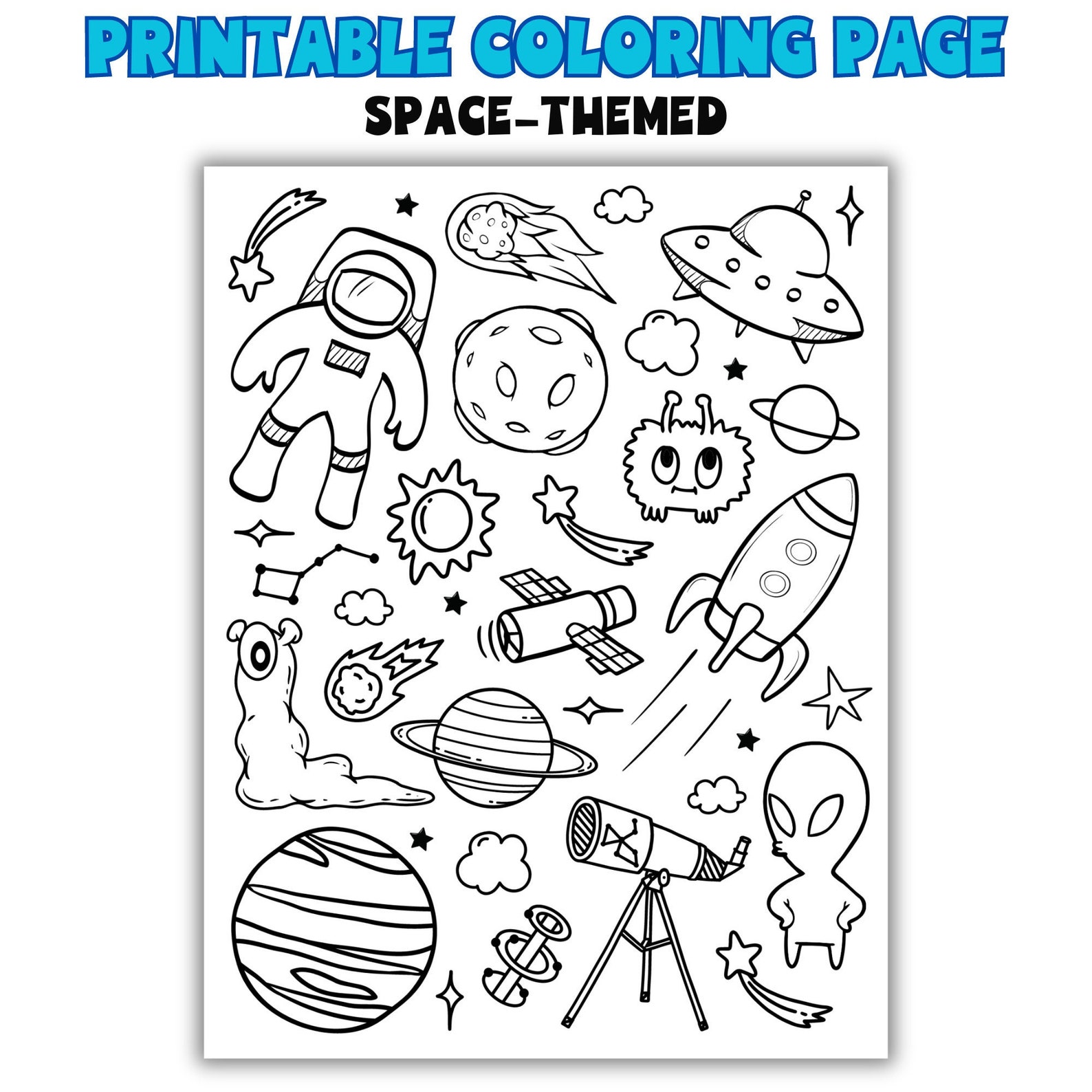 Space Coloring Page, Printable Kids Activities - Etsy