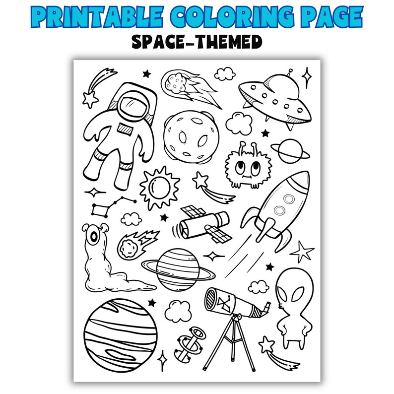 Space Coloring Page, Printable Kids Activities - Etsy