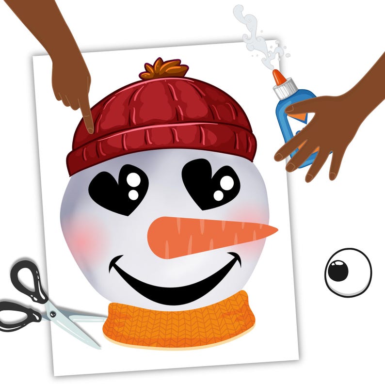 Printable Snowman Cut & Paste Craft for Kids, Winter Printable Activity ...