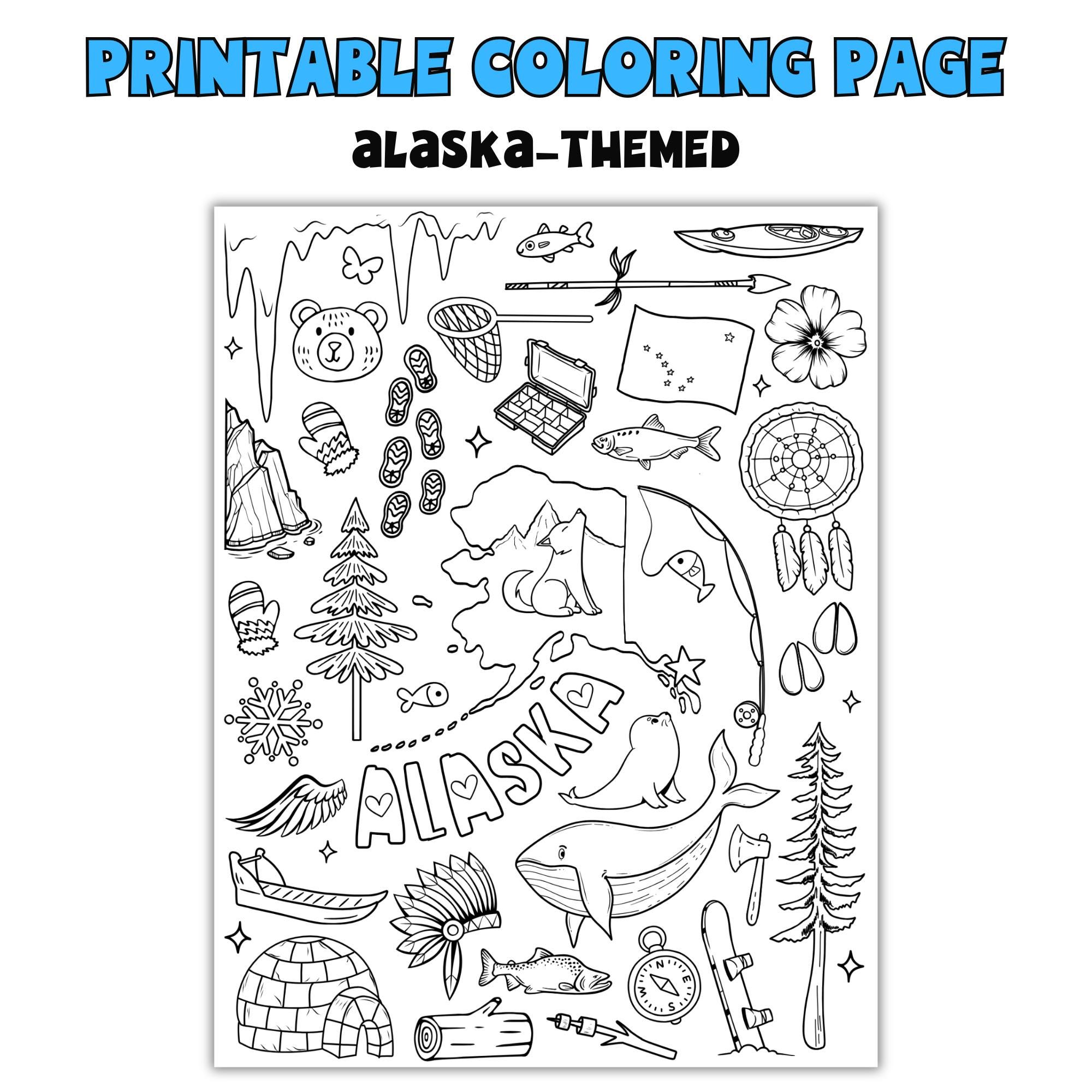 Alaska Doodle Art Coloring Page, Creative Printable Design for Leisure ...