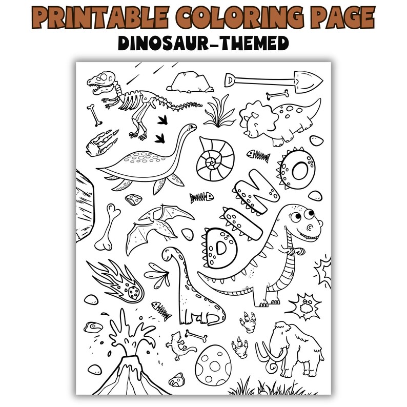 Dinosaur Coloring Page, Printable Kids Activities - Etsy