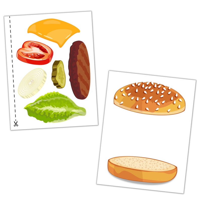 Printable Hamburger Craft, Cut and Paste Build A Burger Assembly Kit ...