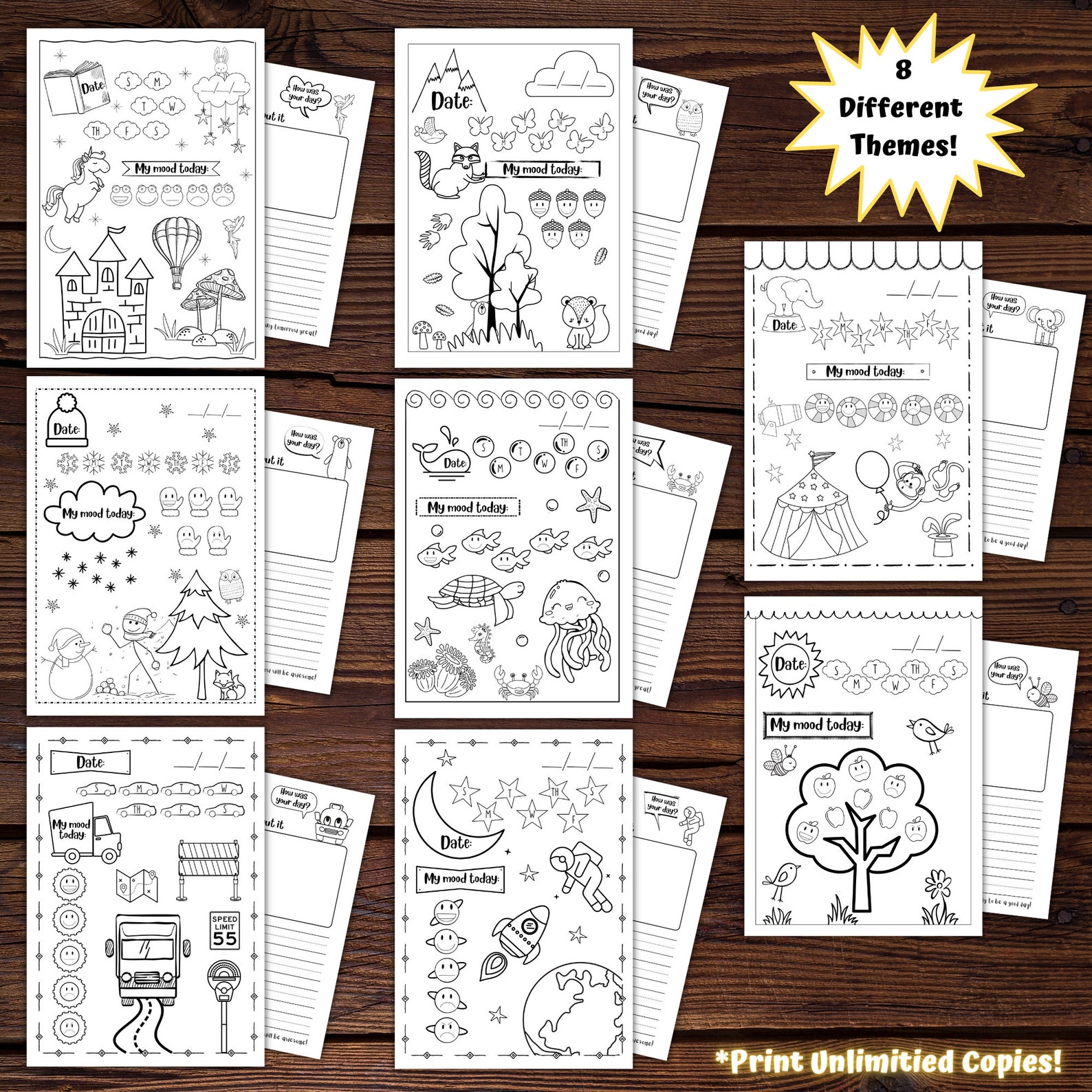 Kids Printable Mood Trackers and Daily Journal Pages With Handwriting ...
