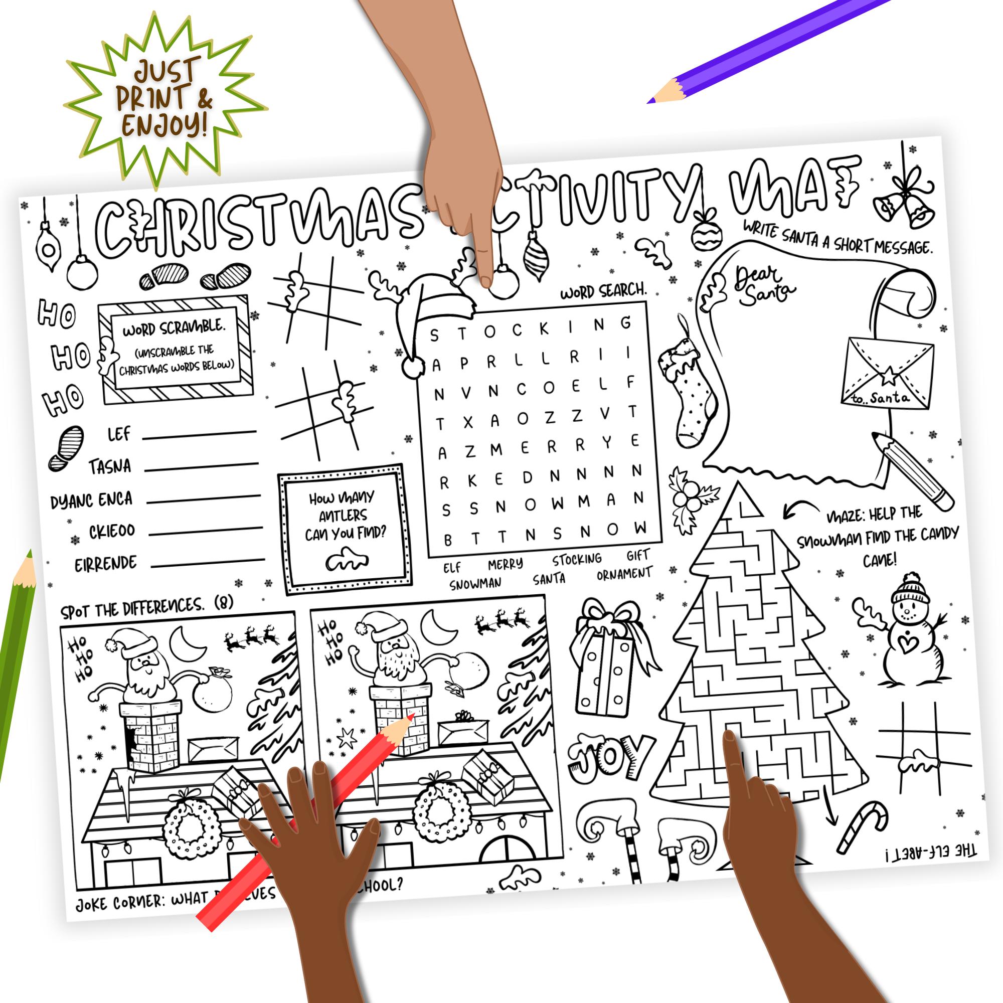 Christmas Activity Placemat Printable, Kids Holiday Games Mat ...