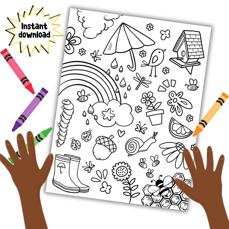 Spring Coloring Page, Printable Kids Activities - Etsy