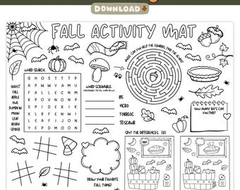 Printable Fall Placemat for Kids, Fun Activity Mat With Maze, Word ...