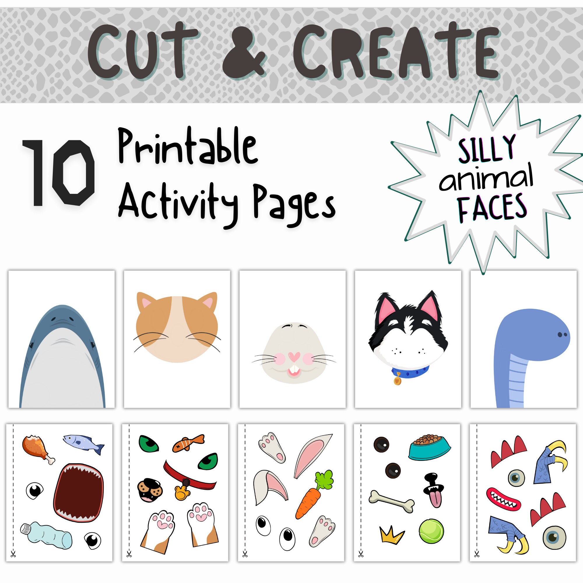 Printable Crafts for Kids, Silly Animal Faces, Cut and Paste Activity ...