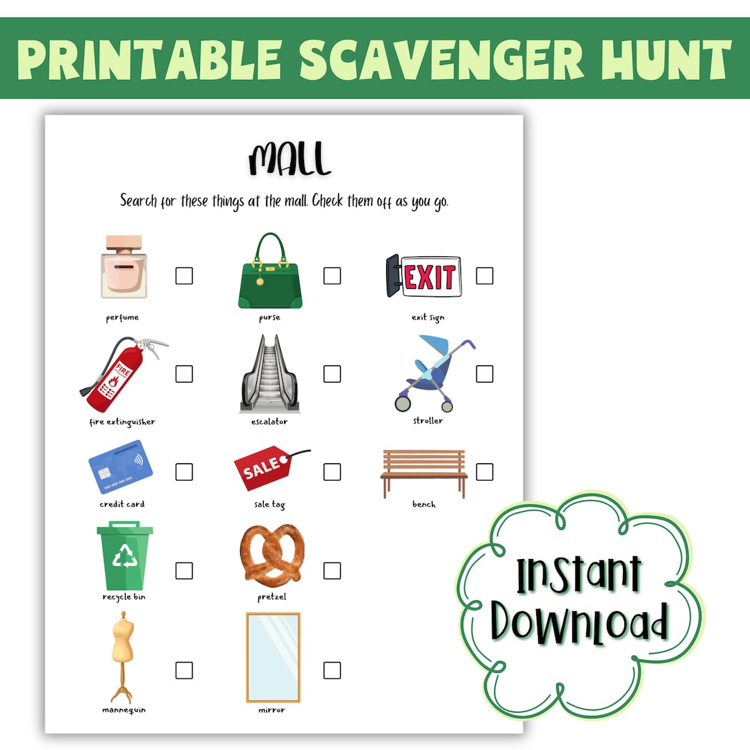 Printable Scavenger Hunt, Mall-themed Treasure Hunt, Print at Home ...