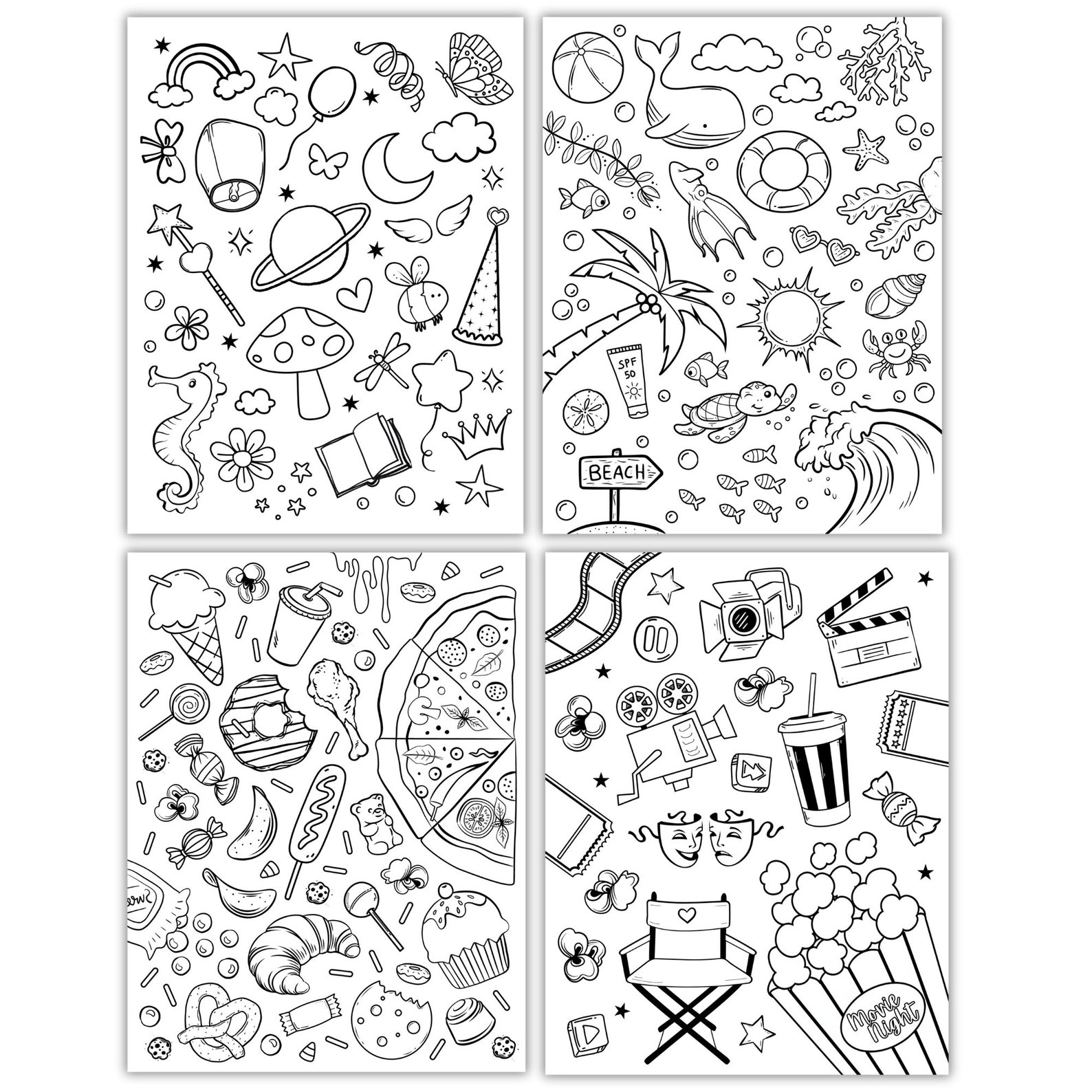 Set of 5 Printable Doodle Coloring Pages, Instant Download, Fun and ...