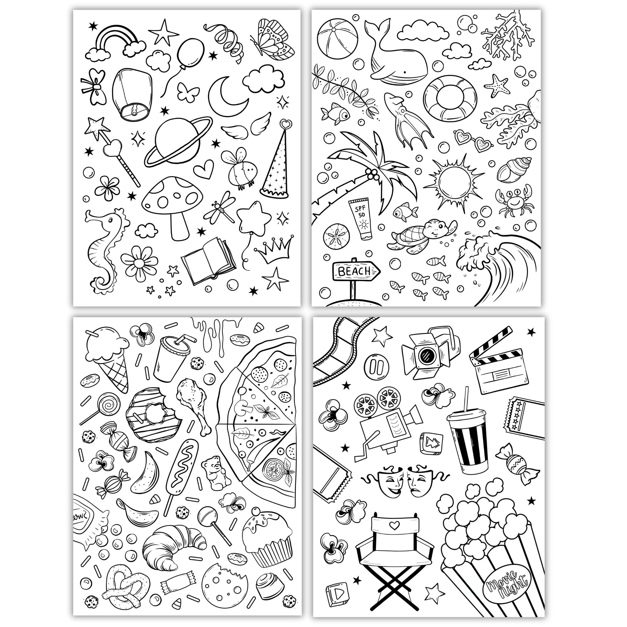 Set of 5 Printable Doodle Coloring Pages, Instant Download, Fun and ...