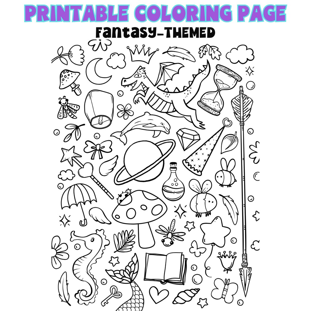 Printable Fantasy Doodle Coloring Page, Whimsical Art for Relaxation ...