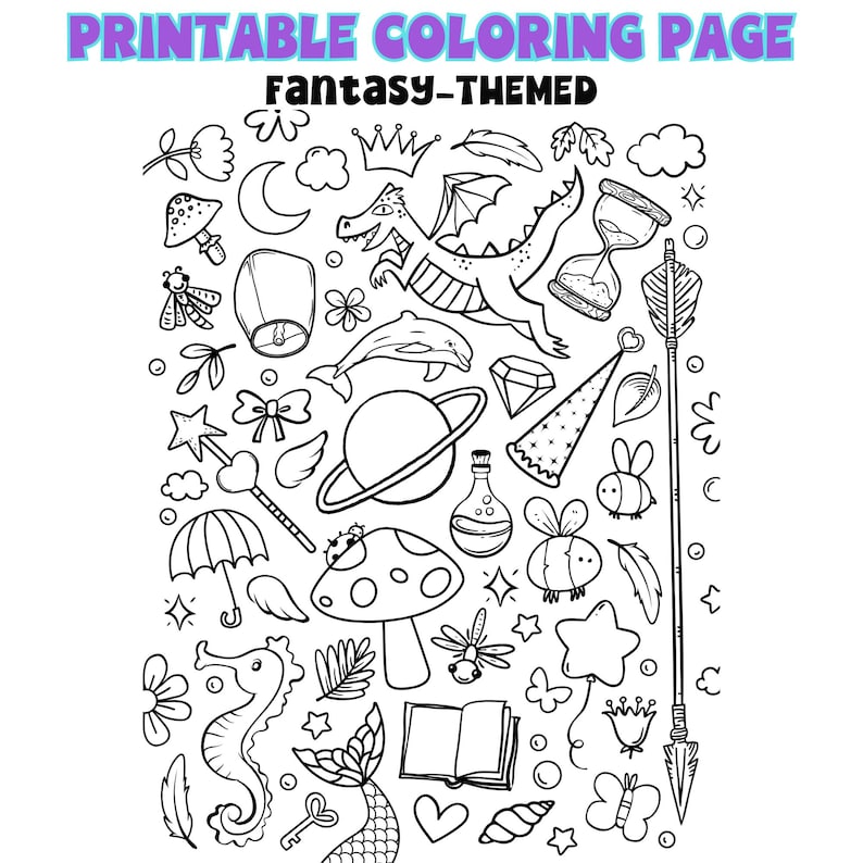 Printable Fantasy Doodle Coloring Page, Whimsical Art for Relaxation ...