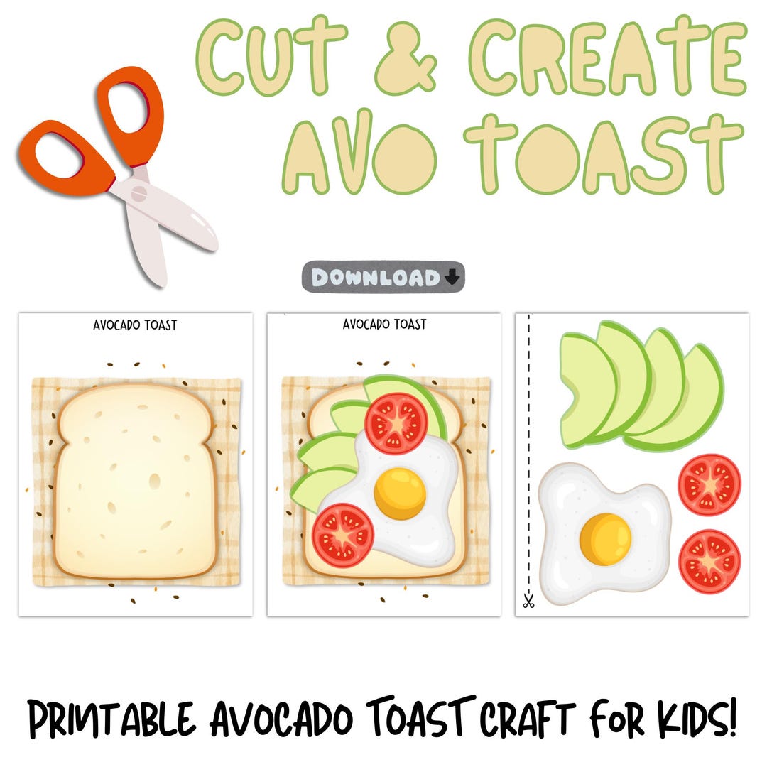 Avocado Toast Cut & Create Printable, Kids Food Craft, Pretend Play ...