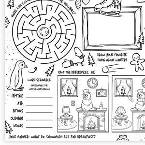 Winter Activity Placemat for Kids, Printable Maze, Word Search, Word ...