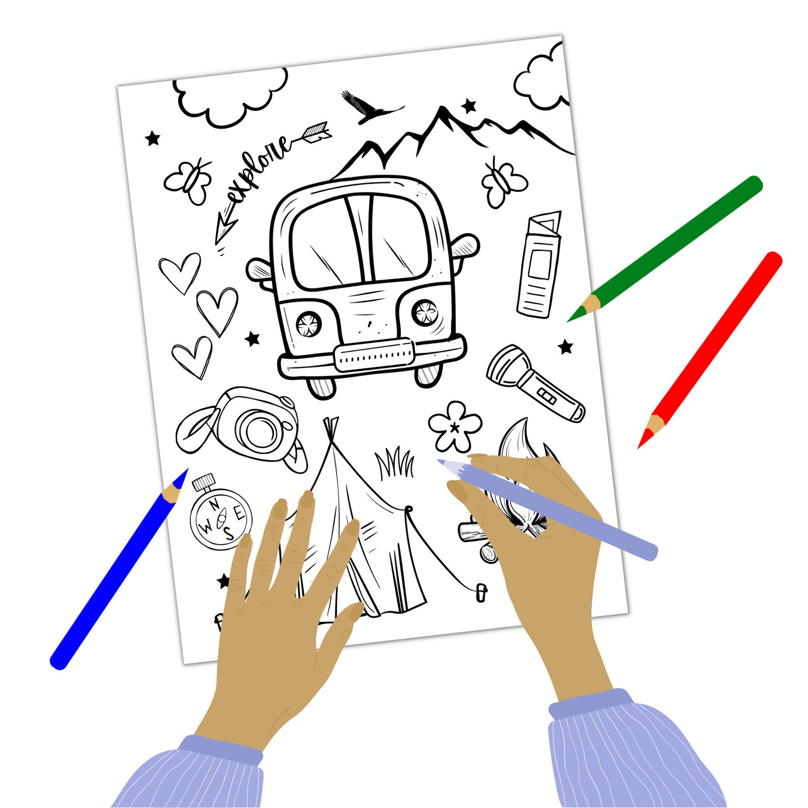 Adventure Coloring Page, Printable Camping Coloring Page - Etsy