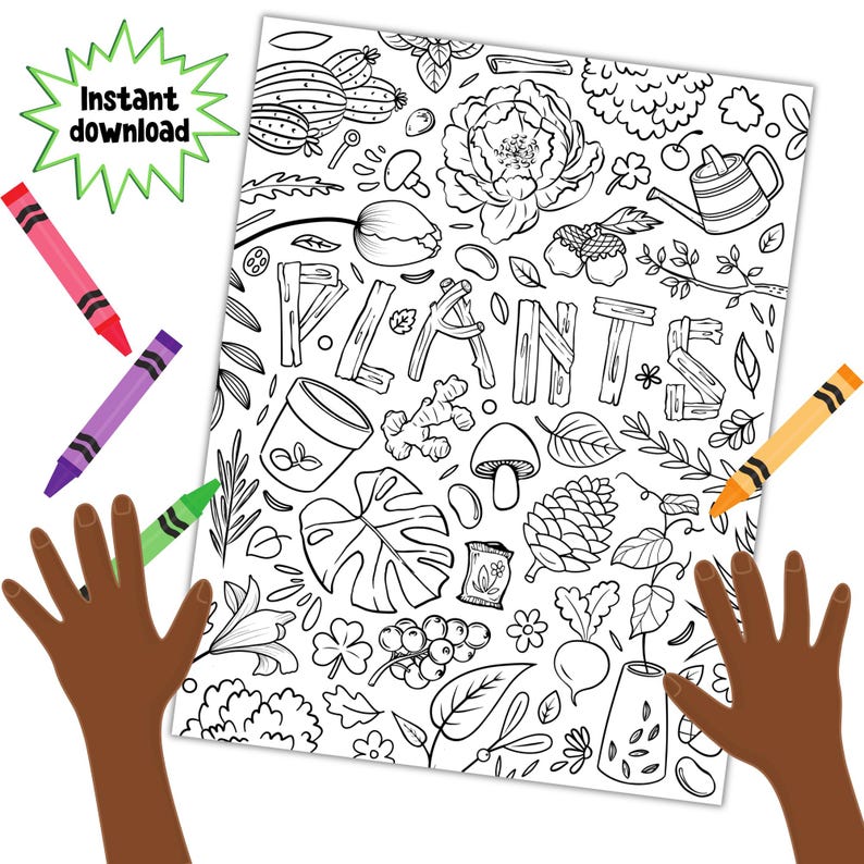 Printable Plants Doodle Coloring Page, Botanical Illustration, Instant ...