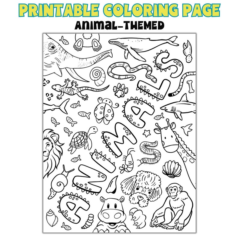 Printable Animal Doodle Coloring Page, Fun and Relaxing Activity, Cute ...
