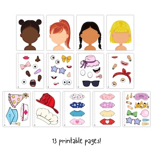 Printable Girl Faces Craft, Cut and Paste DIY Activity With Face Parts ...