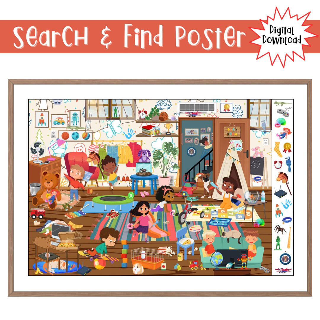 Printable Playroom Poster for Kids, Classroom Decor, Search and Find ...