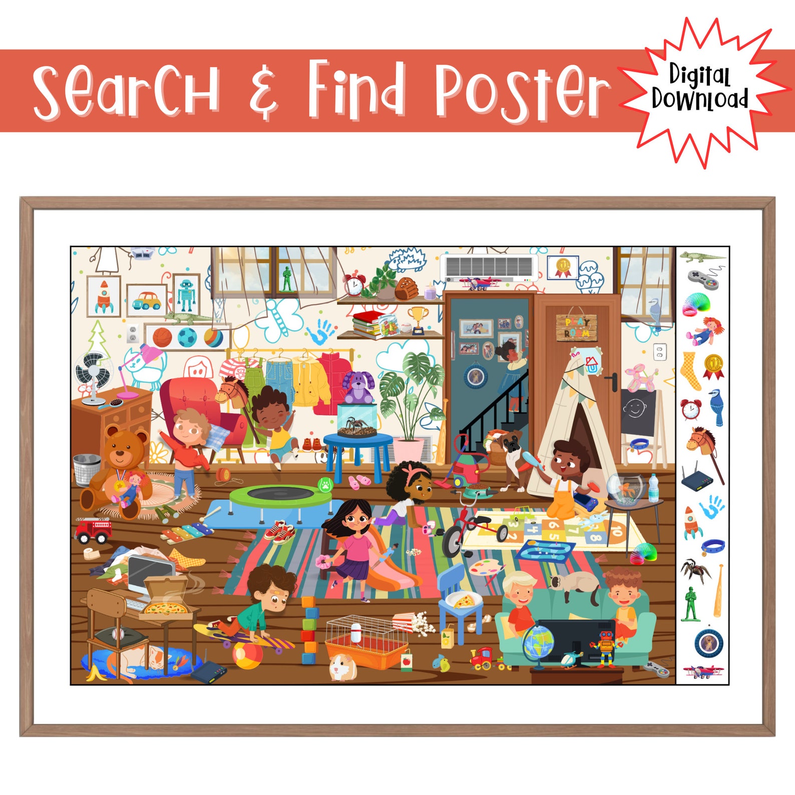 Printable Playroom Poster for Kids, Classroom Decor, Search and Find ...