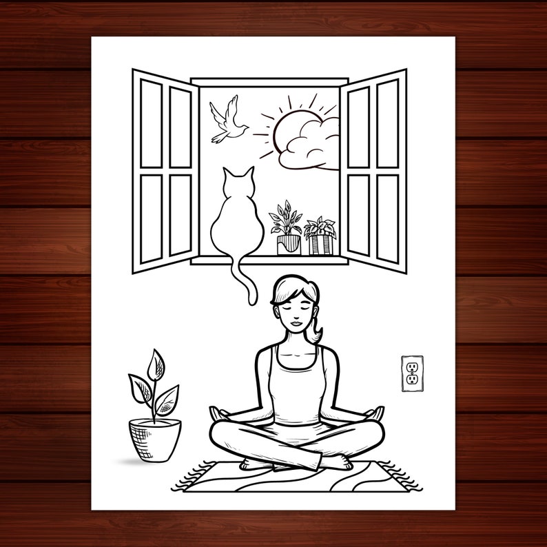 Meditation Coloring Page, 1 Printable Meditation Coloring Sheet for ...