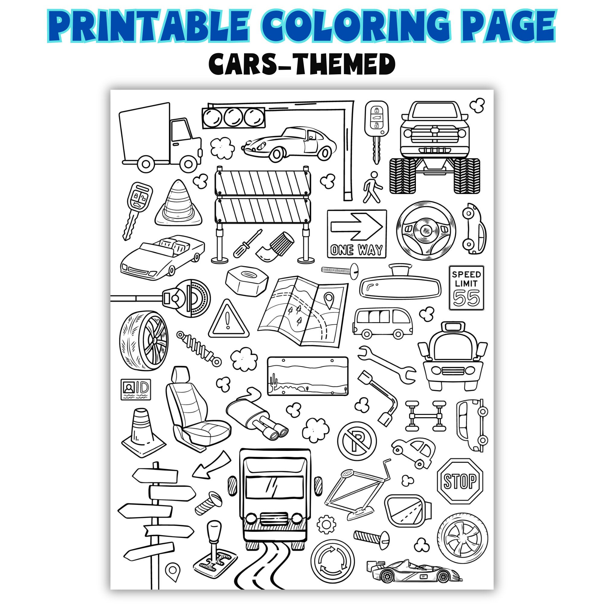 Cars & Trucks Coloring Page, Printable Vehicle Themed Activities for ...