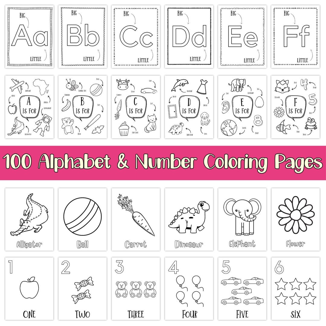 100 Printable Alphabet & Number Coloring Pages for Kids, Educational ...
