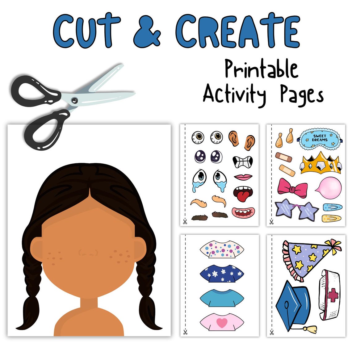 Printable Girl Face Craft Kit, DIY Cut & Create Face Parts and ...