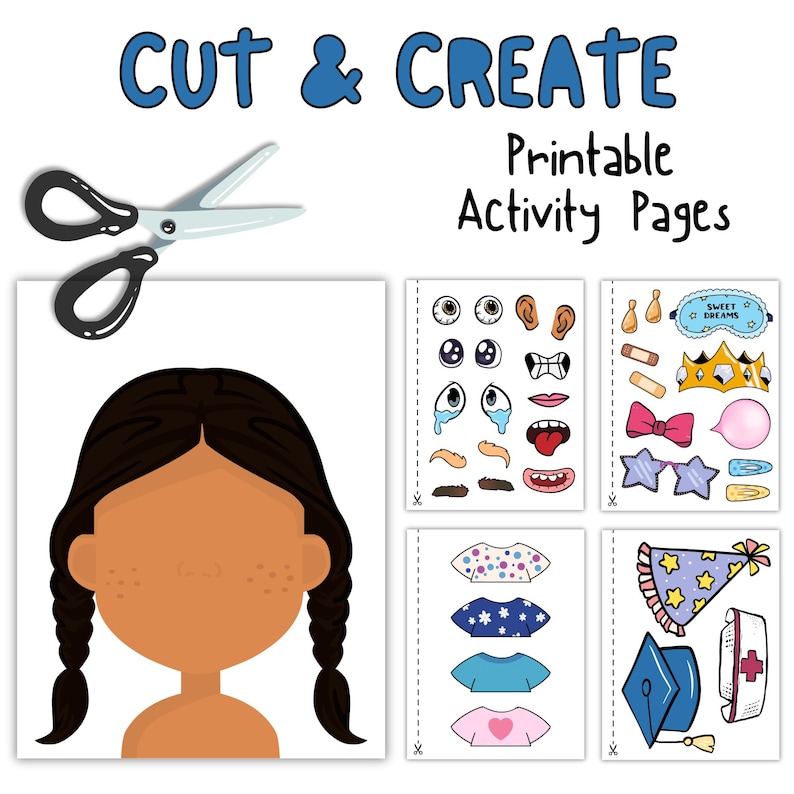 Printable Girl Face Craft Kit, DIY Cut & Create Face Parts and ...
