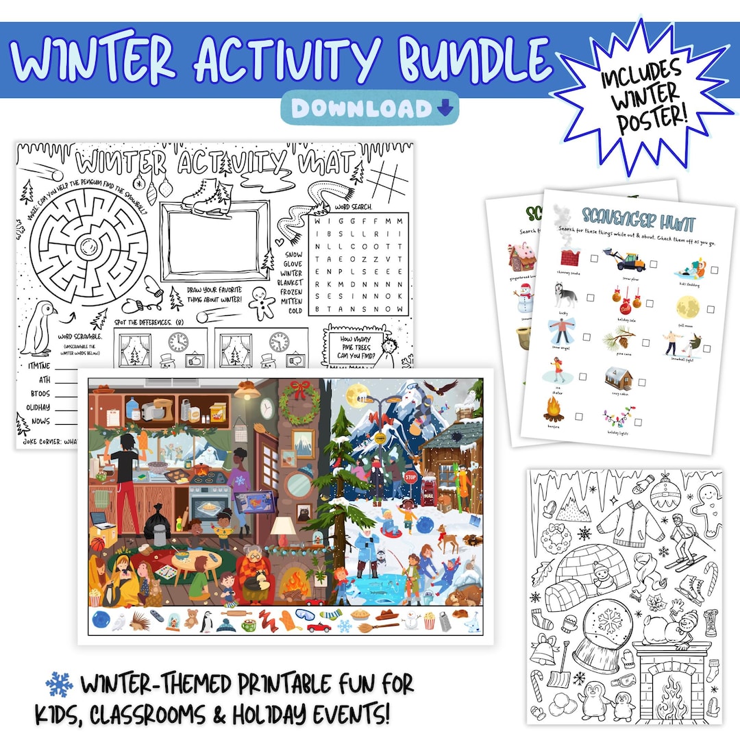 Winter Activity Bundle, Printable Winter Games for Kids, Search & Find ...