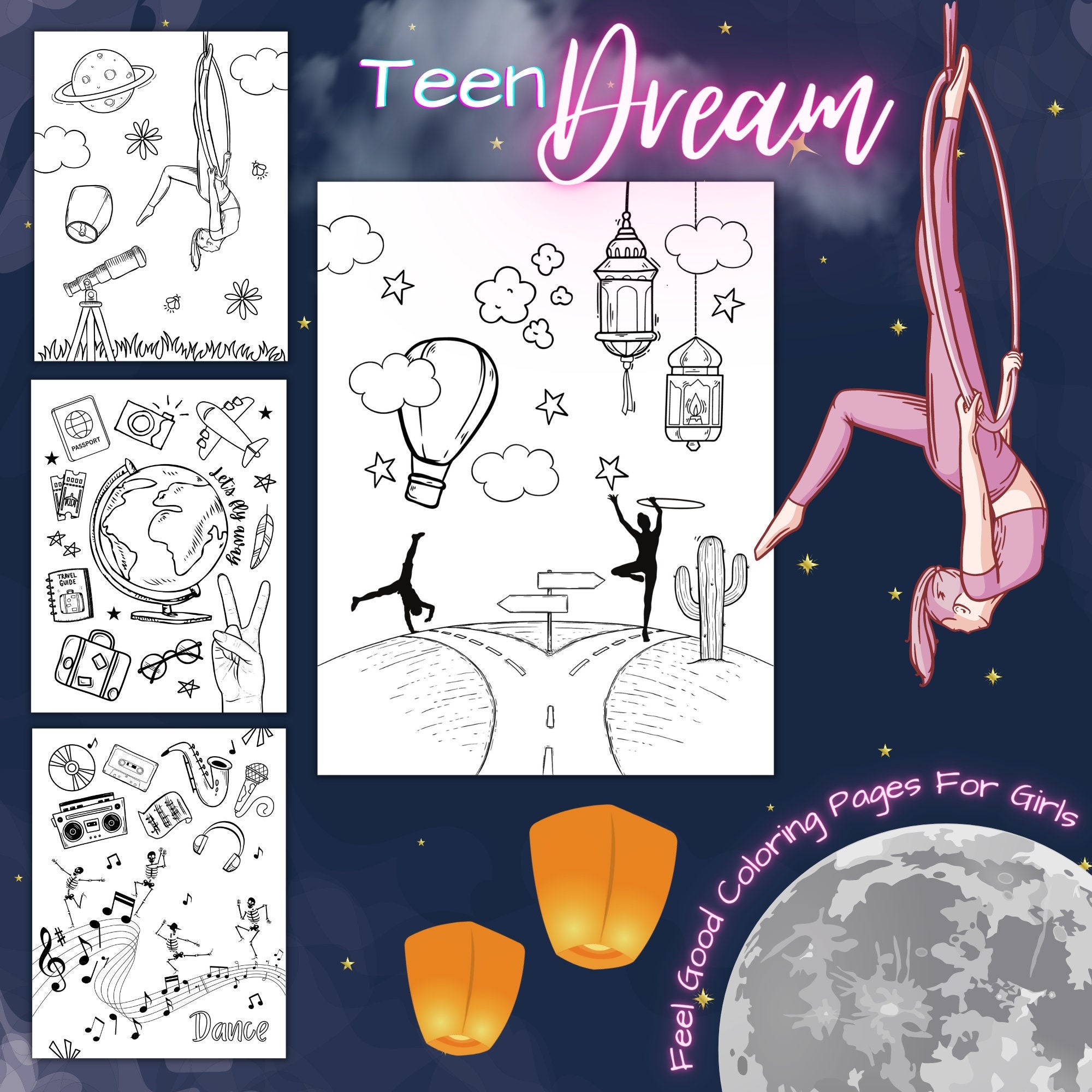 Teen Dream, Printable Relaxing Feel Good Coloring Pages for Girls - Etsy