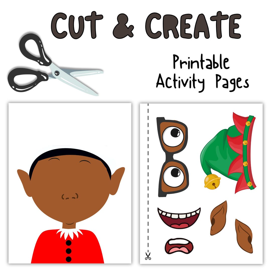 Boy Elf Cut & Paste Craft for Kids, Fun Holiday Activity, DIY Christmas ...
