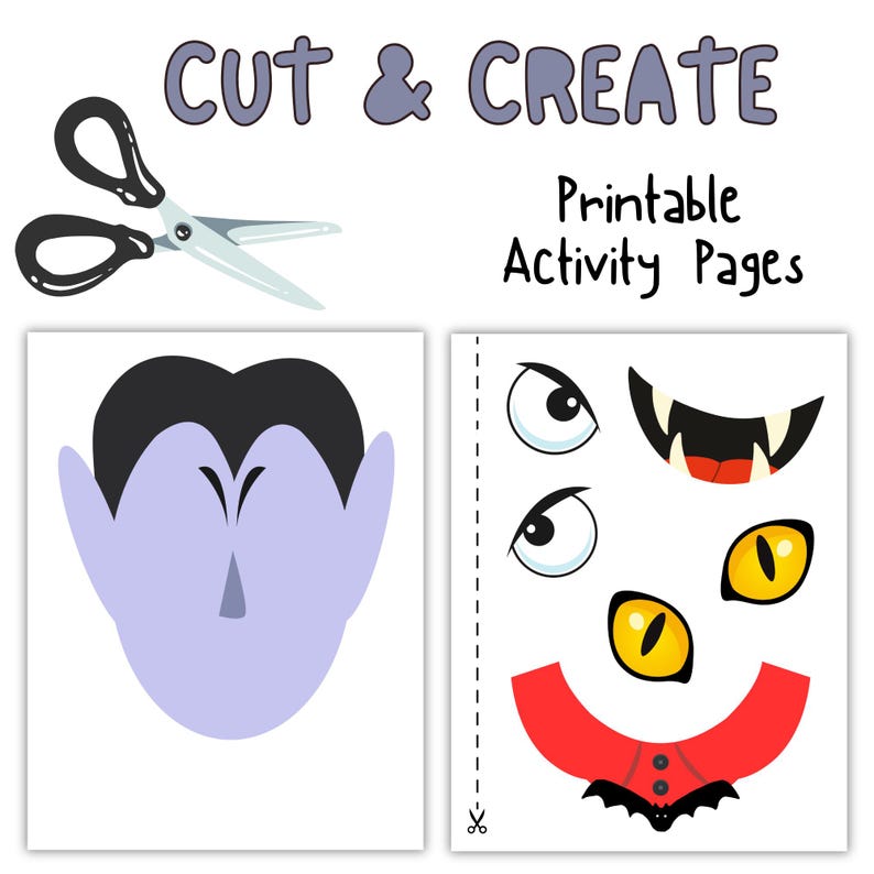 Printable Vampire Halloween Craft for Kids, Easy Cut and Paste DIY ...