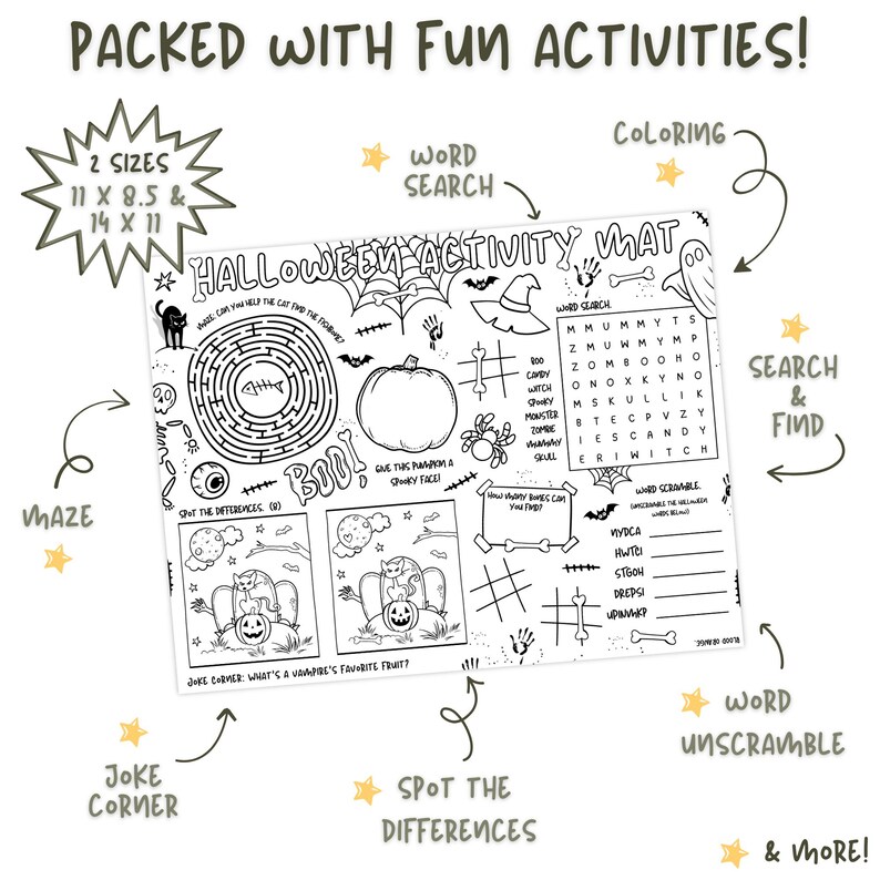 Halloween Activity Placemat Printable PDF for Kids, Fun Halloween Games ...