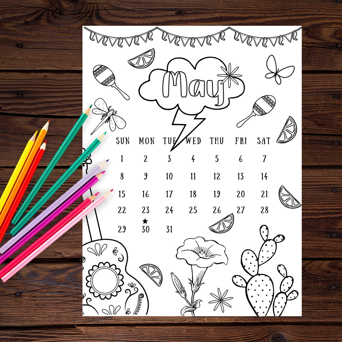 Calendar Coloring Pages 2022 Printable Coloring Calander | Etsy