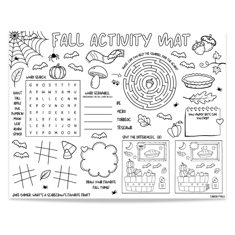 Printable Fall Placemat for Kids, Fun Activity Mat With Maze, Word ...