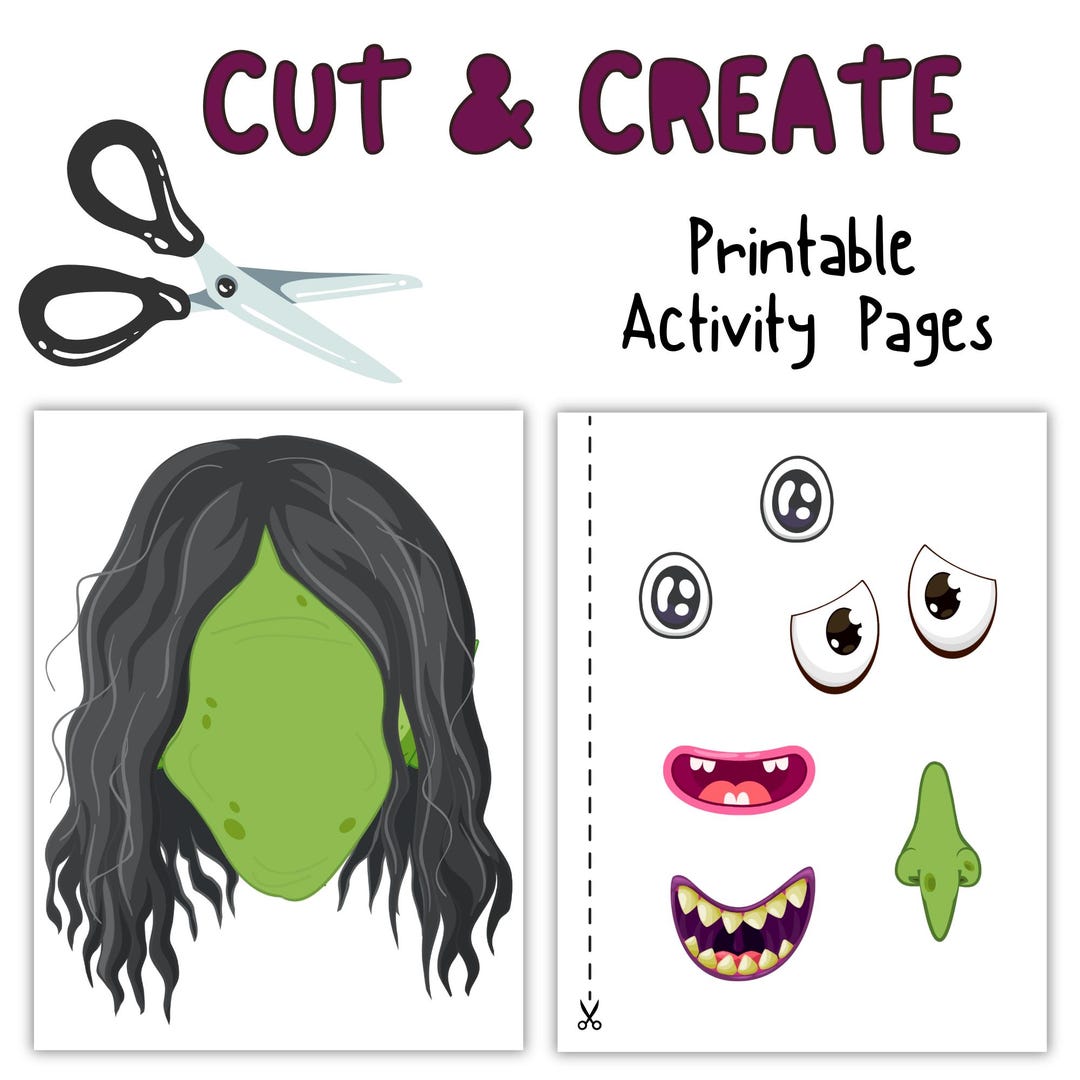 Printable Witch Halloween Cut and Glue Activity for Kids, Fun and ...