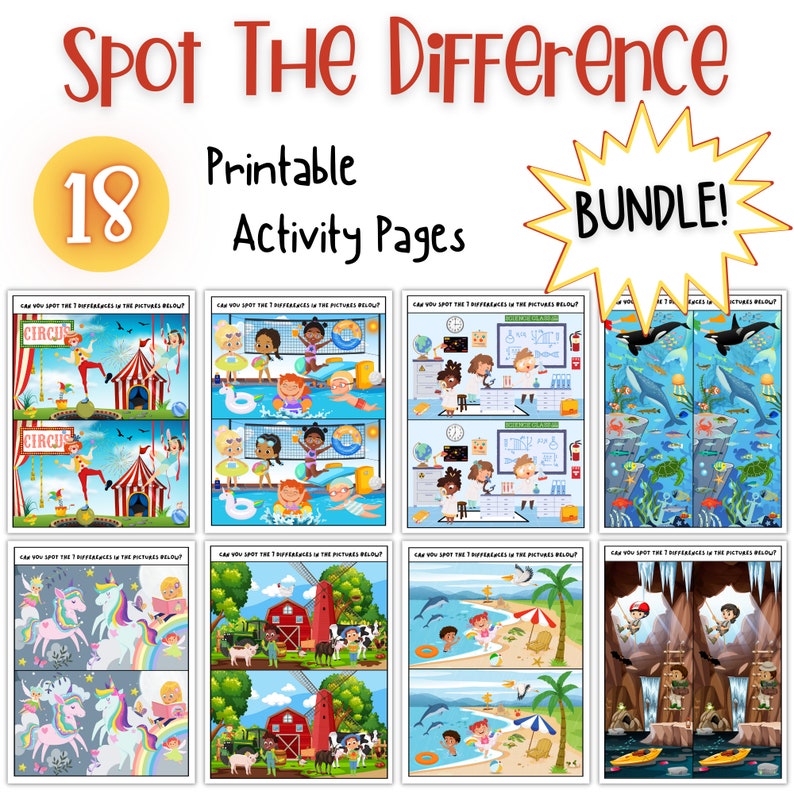 Spot the Difference Bundle, Printable Games for Kids, I Spy Games ...