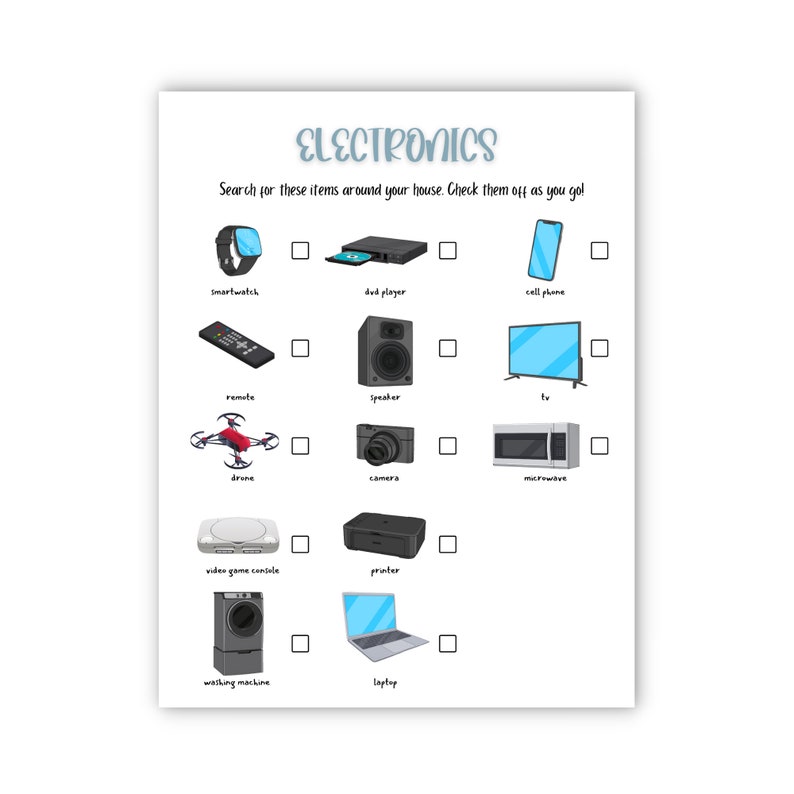 Printable Electronics Scavenger Hunt, Kids Treasure Hunt, Print at Home ...
