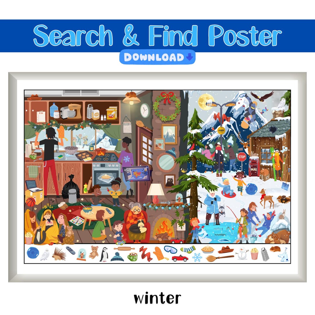 Winter Search & Find Printable Poster, Kids Cozy Winter Activity ...