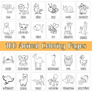 100 Printable Animal Coloring Pages With Labels for Kids and Toddlers ...