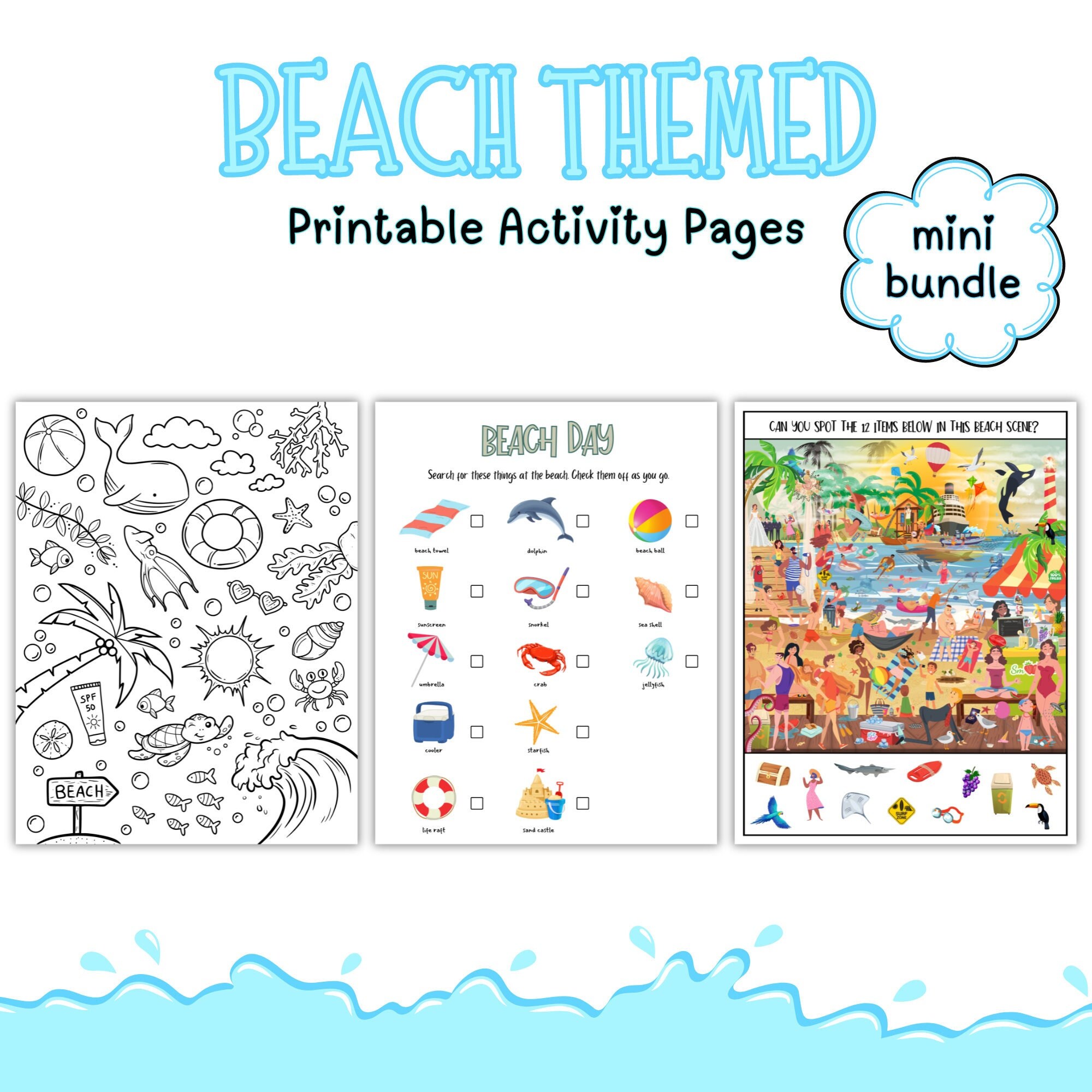 Beach Fun Activity Pages for Kids, Ocean Themed Printables, Educational ...