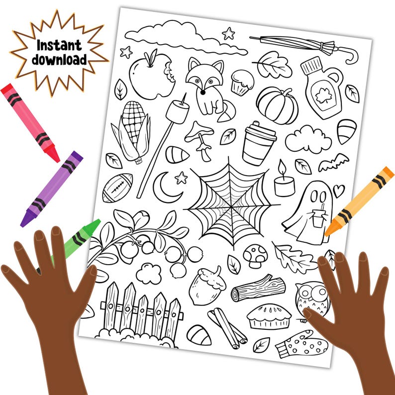 Fall Doodle Printable Coloring Pages, Set of 2 Autumn & Halloween ...