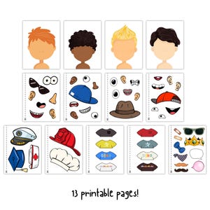 Printable Boy Faces Craft Kit, DIY Character Faces & Fun Accessories ...