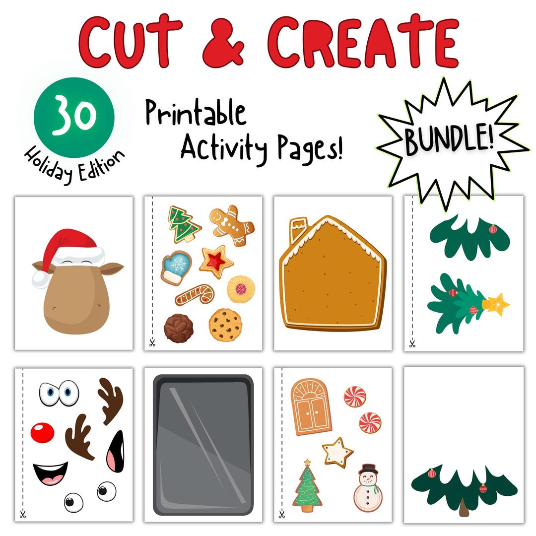 Holiday Cut and Paste Craft Activities for Kids, Printable Instant Download Bundle, Fun DIY ...