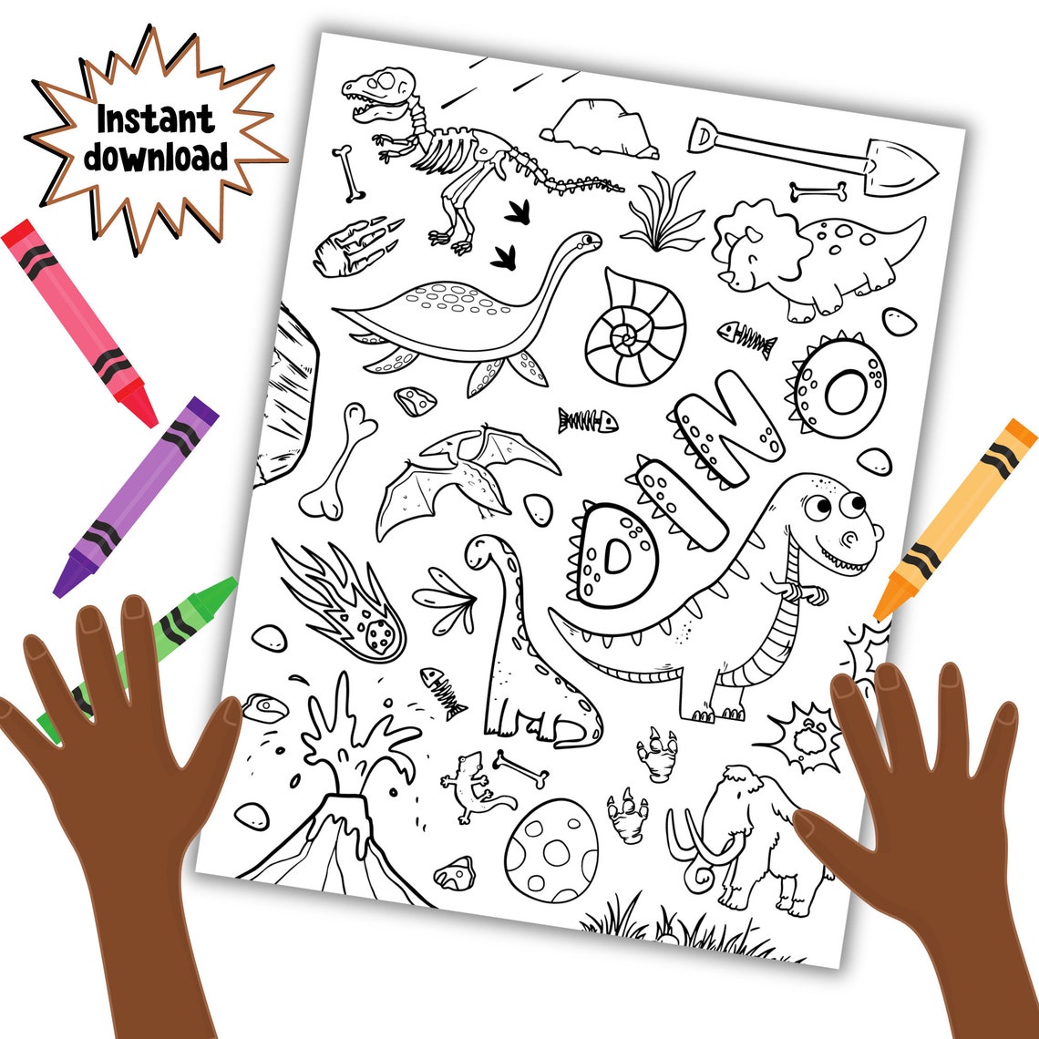Dinosaur Coloring Page, Printable Kids Activities - Etsy