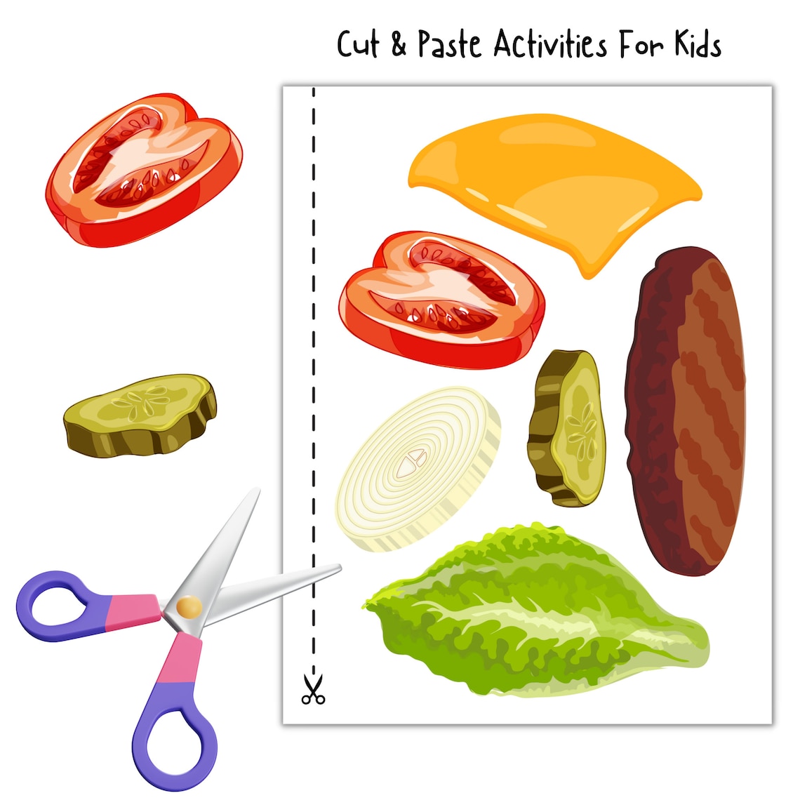 Printable Hamburger Craft, Cut and Paste Build A Burger Assembly Kit ...