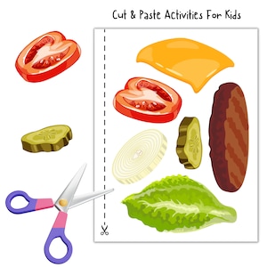 Printable Hamburger Craft, Cut and Paste Build A Burger Assembly Kit ...