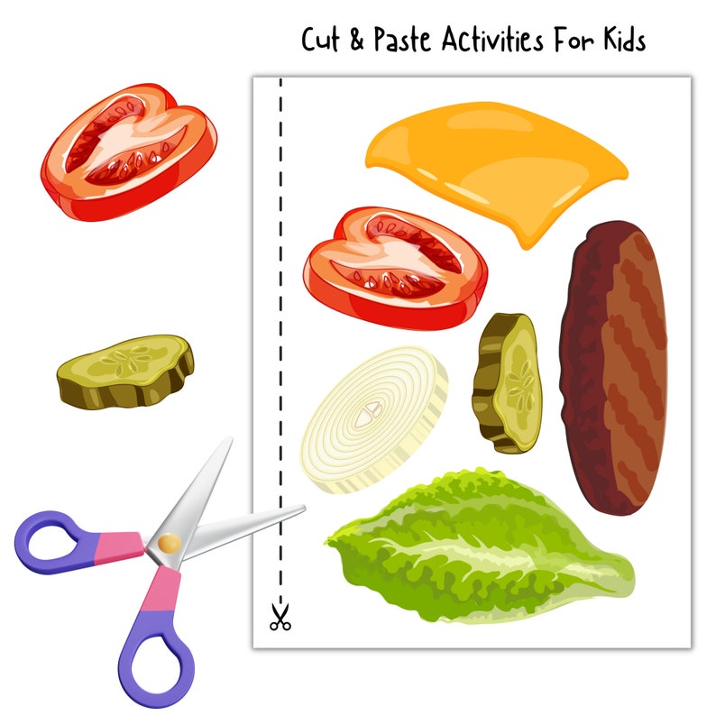 Printable Hamburger Craft, Cut and Paste Build A Burger Assembly Kit ...
